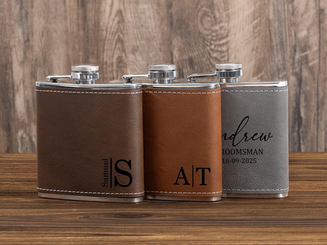 Personalized Leather Flask for Men, Custom Leather Groomsman Flask ...