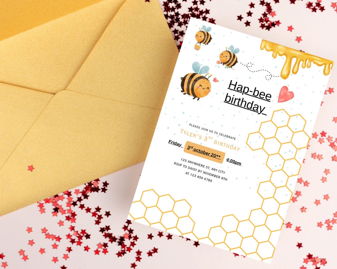 Editable Bumble Bee Inspired Birthday Invitation Template – Digital ...