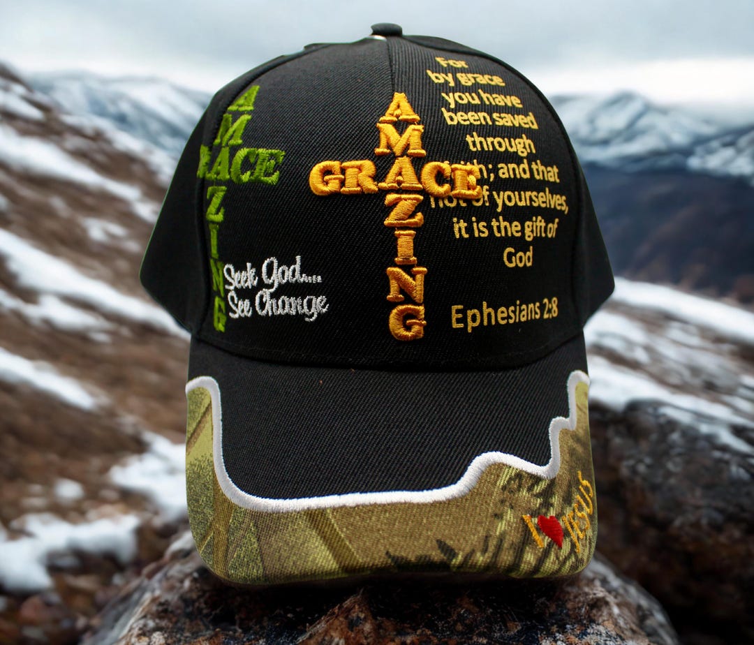 Amazing Grace Hat. Christian Baseball Cap With Bible Verse Ephesians 2: ...