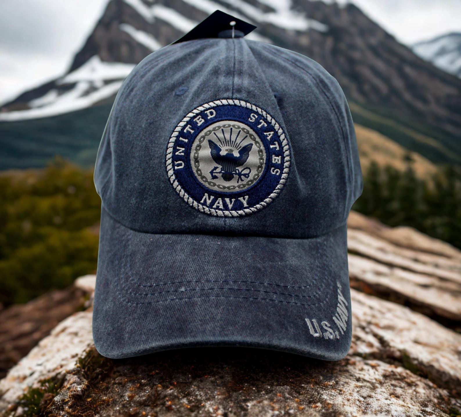 U.S. Navy Hat – Washed Blue Baseball Cap. Embroidered Navy Logo ...