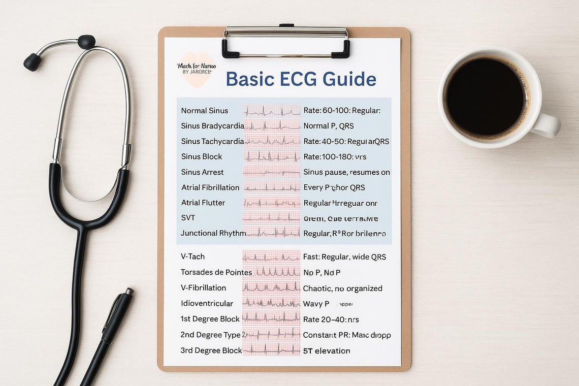 ECG Rhythm Guide for Nurses: EKG Cheat Sheet (digital Download) - Etsy