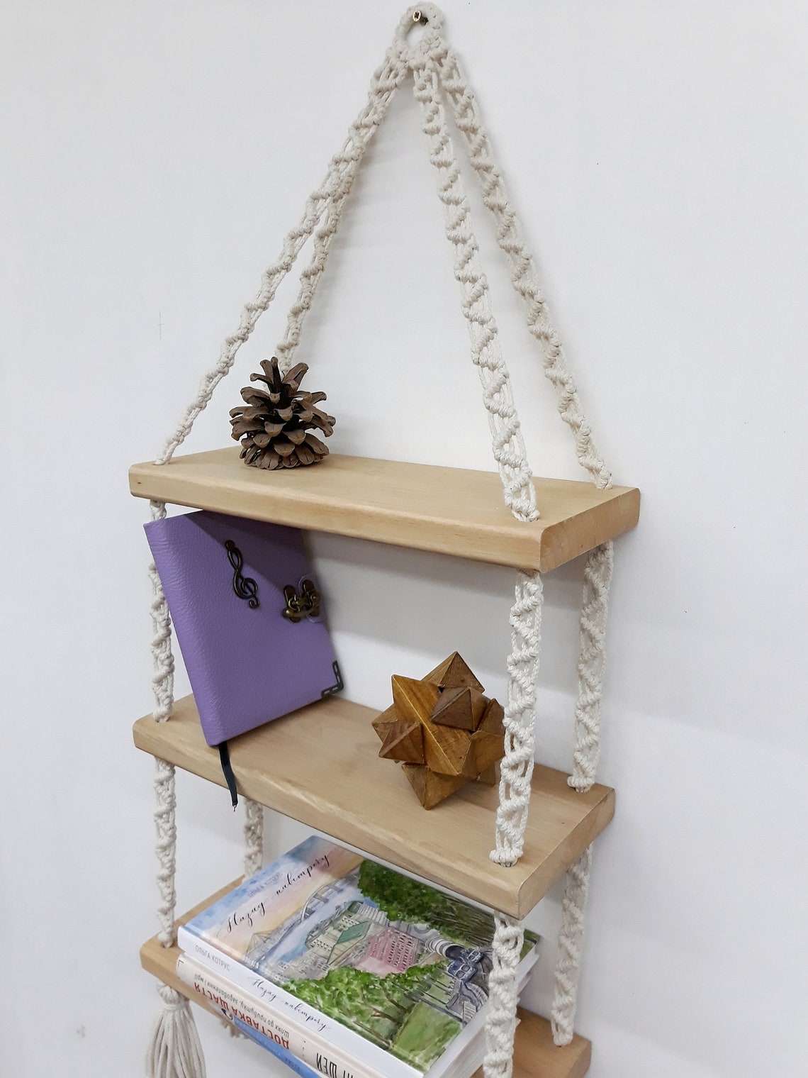 Triple Macrame Hanging Shelf Boho Macrame Shelves Eco-friendly - Etsy