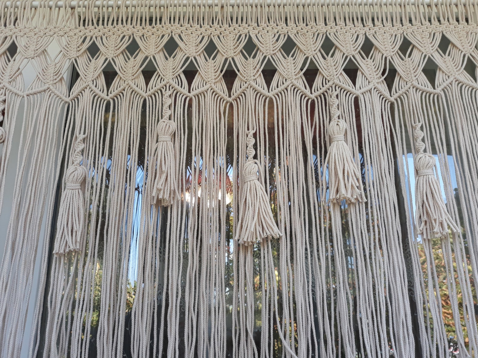 Macrame window curtain Macrame valance Over the bed wll | Etsy