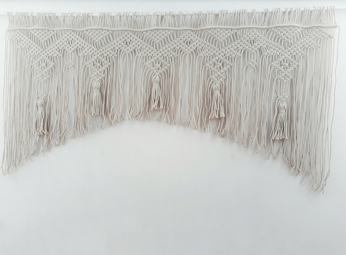 48" Macrame Valance for Window Macrame Arch Short Kitchen Curtain Boho ...