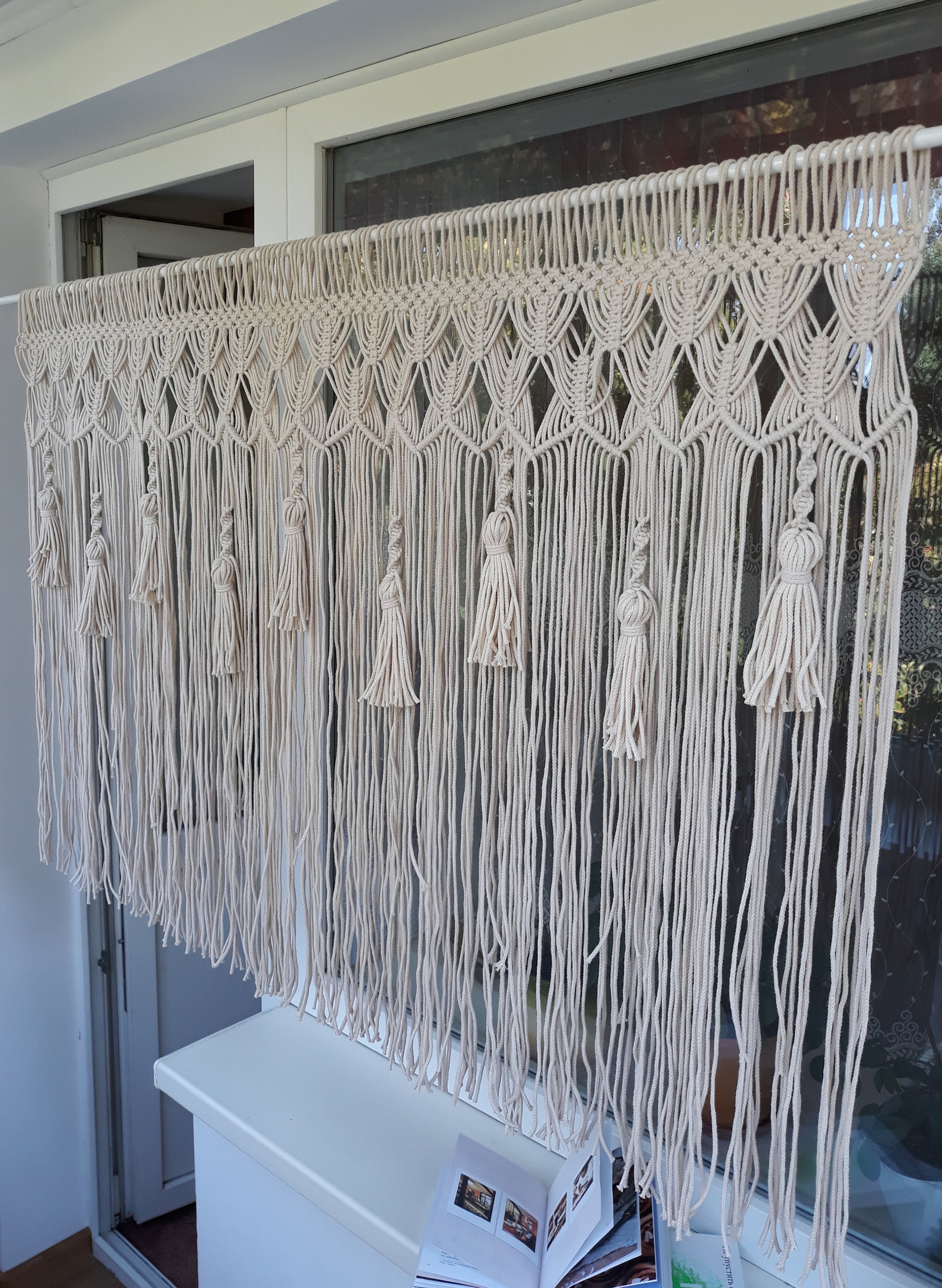 Macrame window curtain Macrame valance Over the bed wll | Etsy