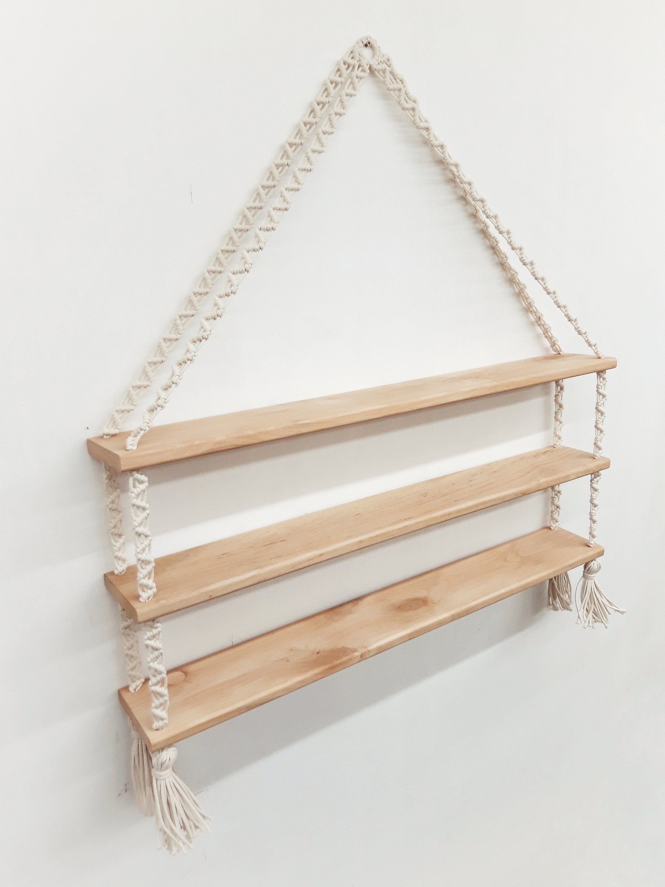 Driedubbele macrame hangplank Grote houten plank Neutrale - Etsy Nederland