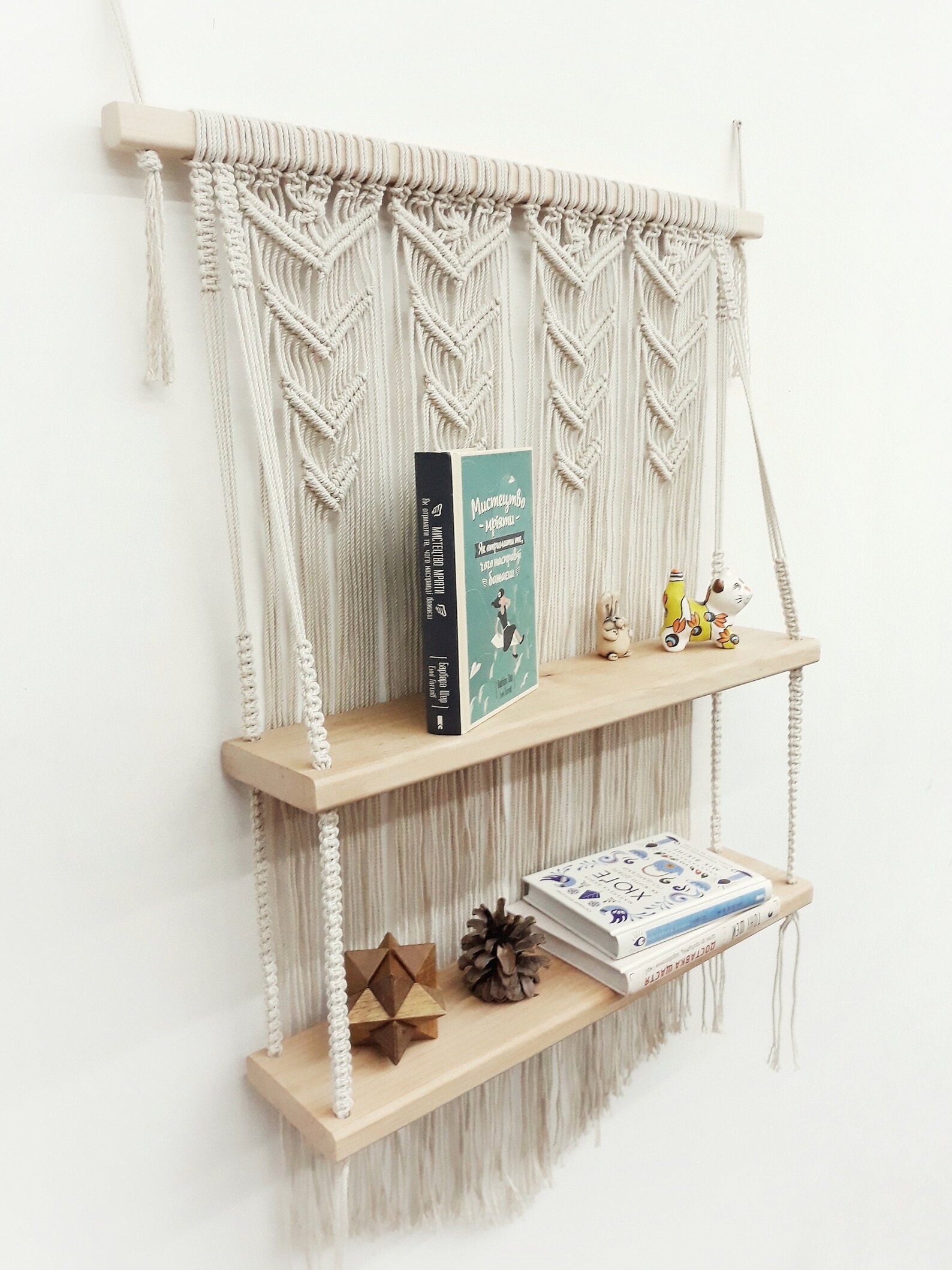 Macrame Shelf Double Hanging Shelf Large Wooden Hanging Shelf | Etsy