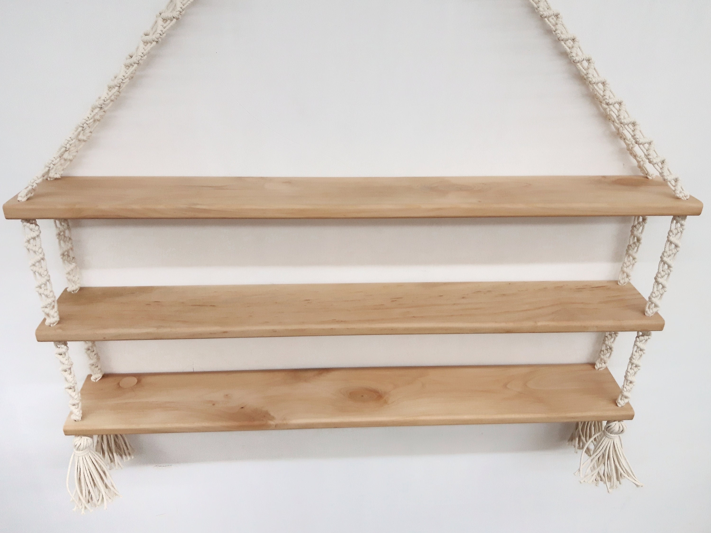 Driedubbele macrame hangplank Grote houten plank Neutrale - Etsy Nederland