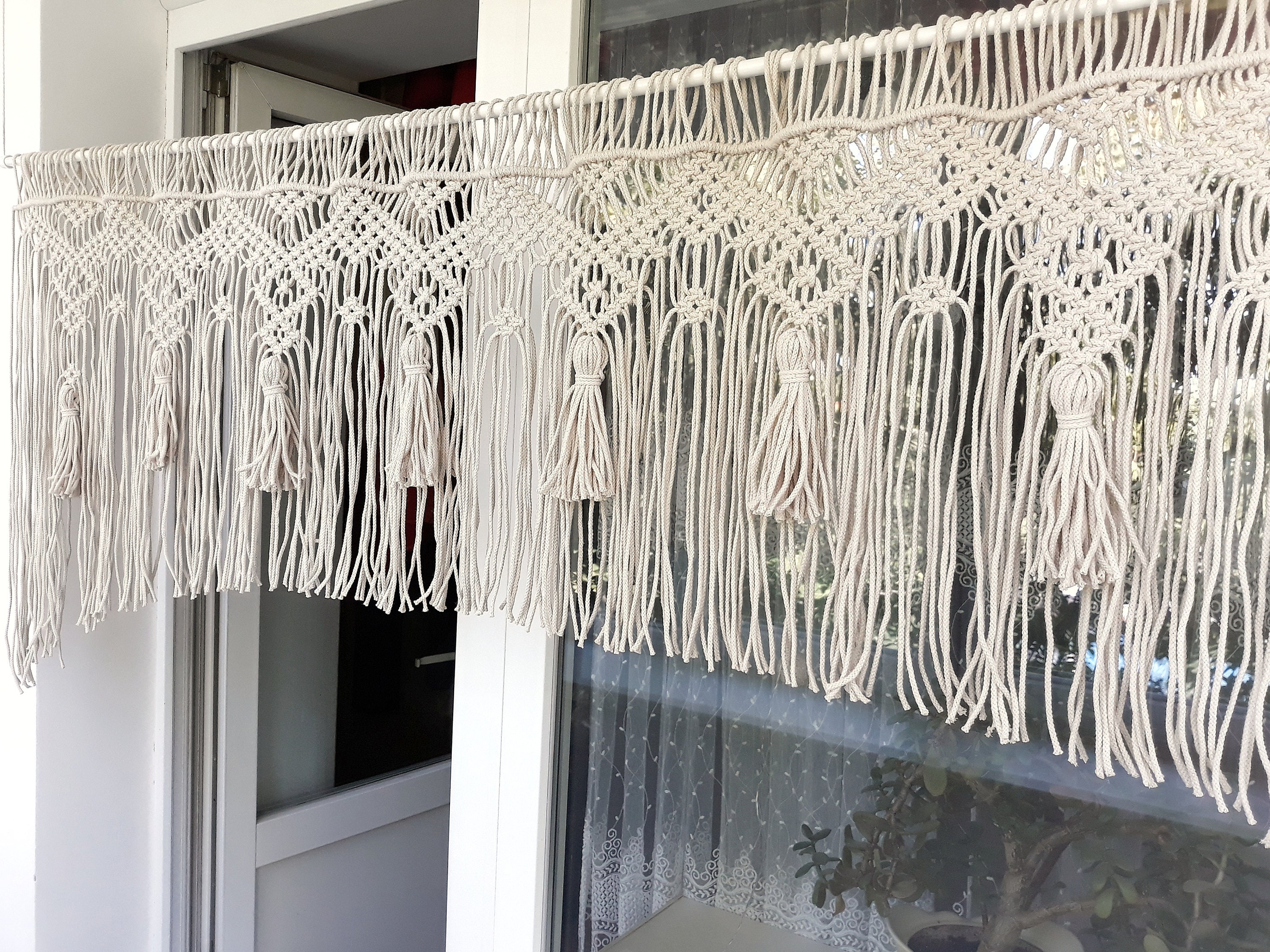 72" Macrame Valance for Wide Window Macrame Arch Kitchen Curtain Boho ...