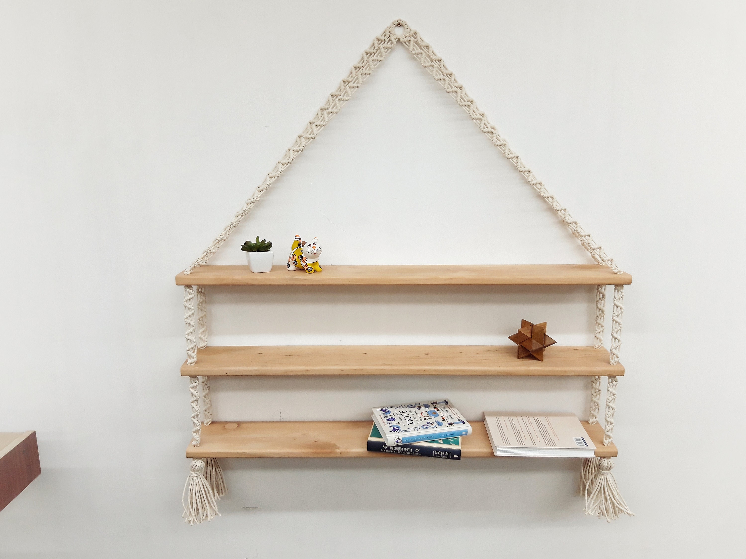 Driedubbele macrame hangplank Grote houten plank Neutrale - Etsy Nederland