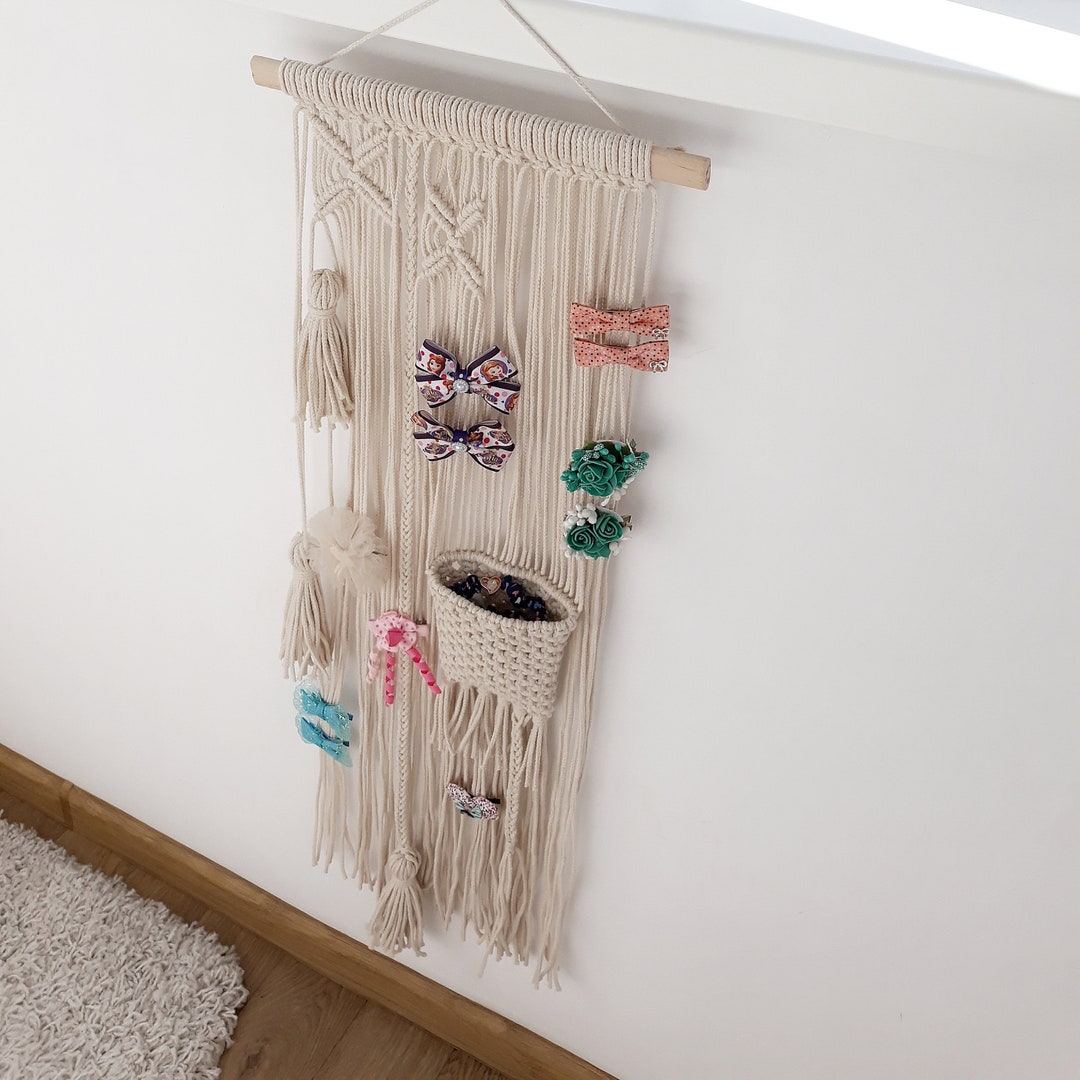 Macrame Hair Bow Holder Girl's Bows Wall Organizer Hair Clips Hanger ...