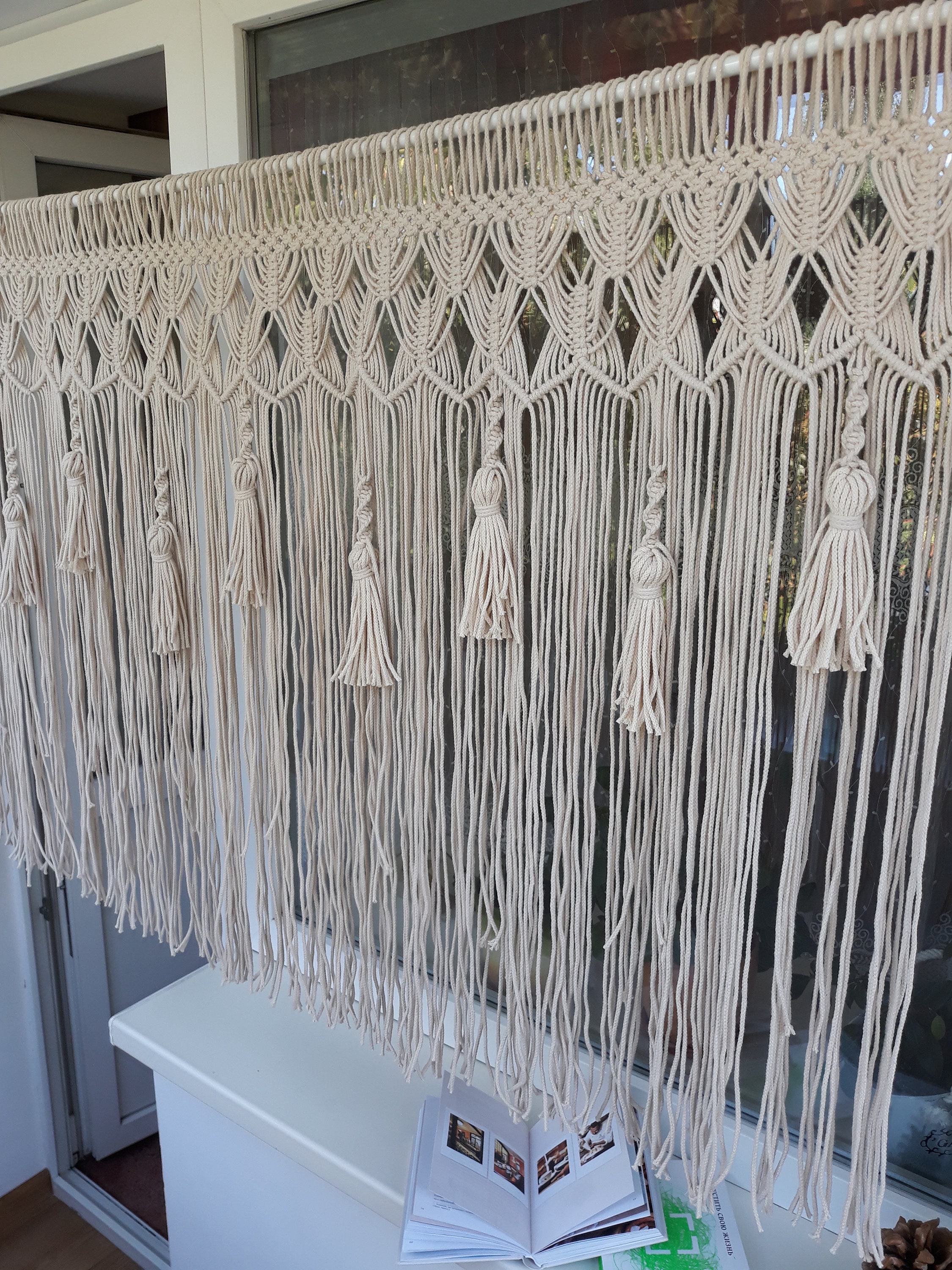 Macrame window curtain Macrame valance Over the bed wll | Etsy