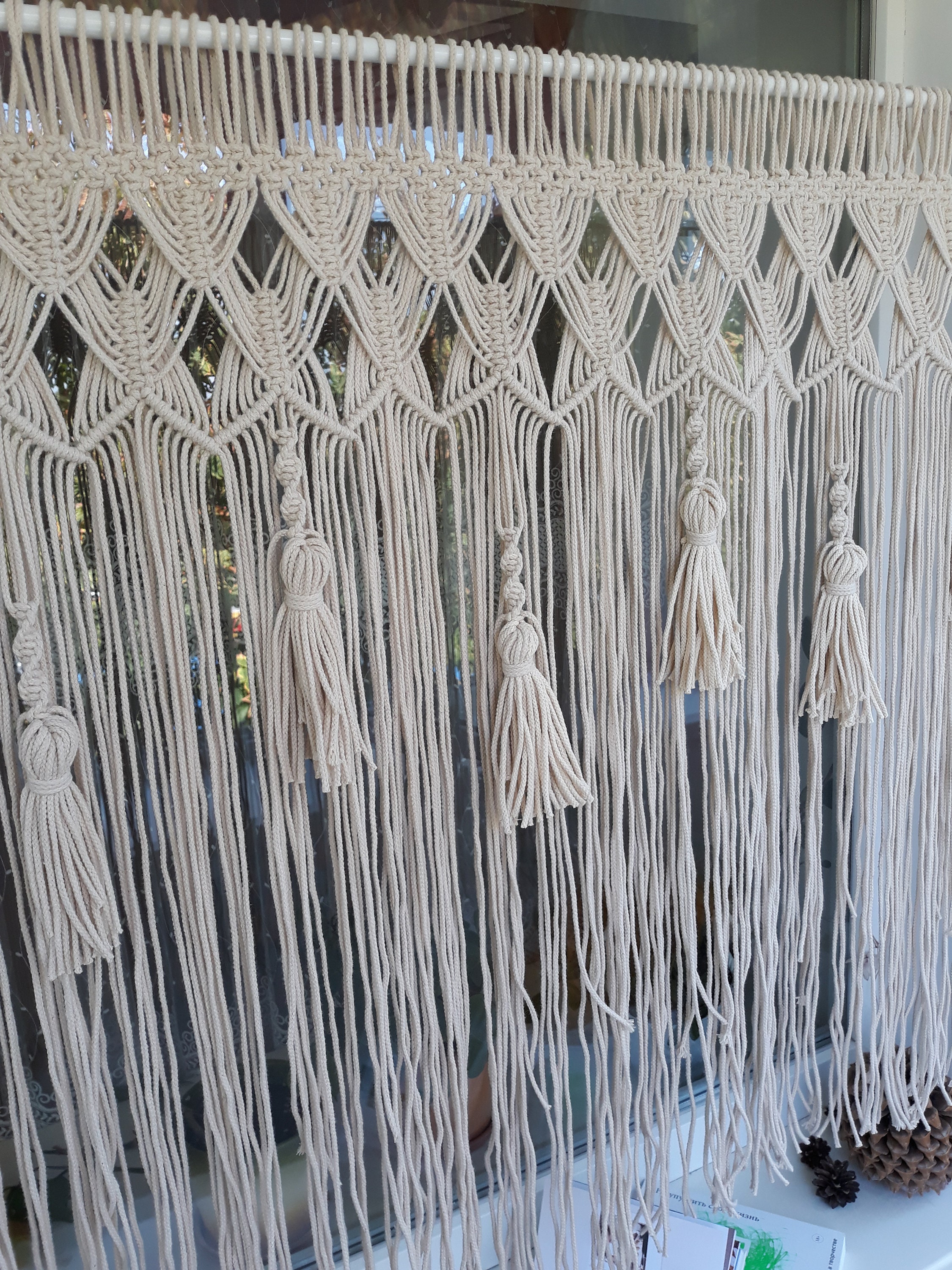 Macrame window curtain Macrame valance Over the bed wll | Etsy