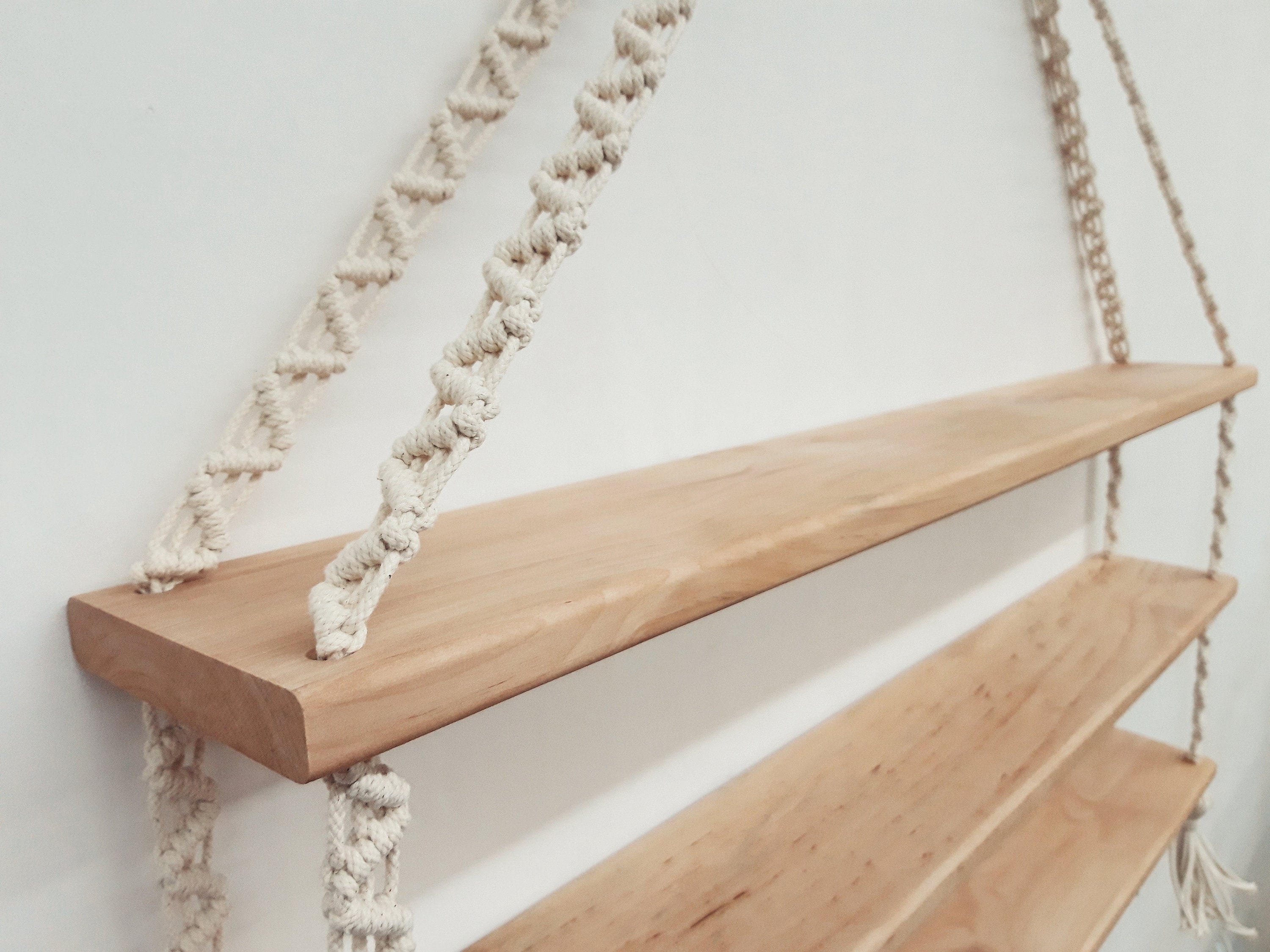 Driedubbele macrame hangplank Grote houten plank Neutrale - Etsy Nederland