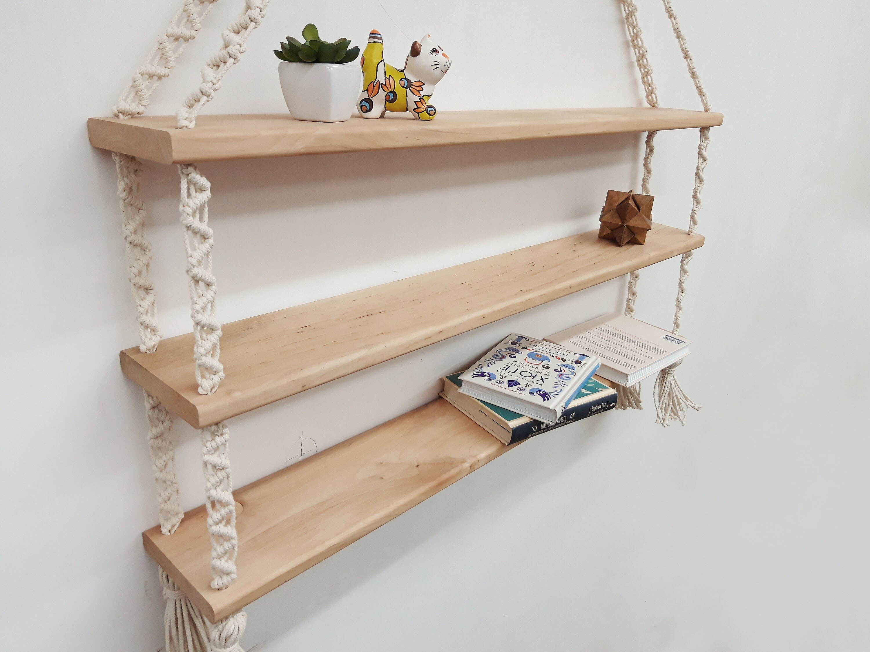 Driedubbele macrame hangplank Grote houten plank Neutrale - Etsy Nederland