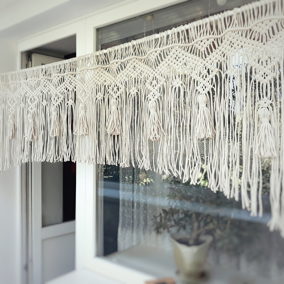 72" Macrame Valance for Wide Window Macrame Arch Kitchen Curtain Boho ...