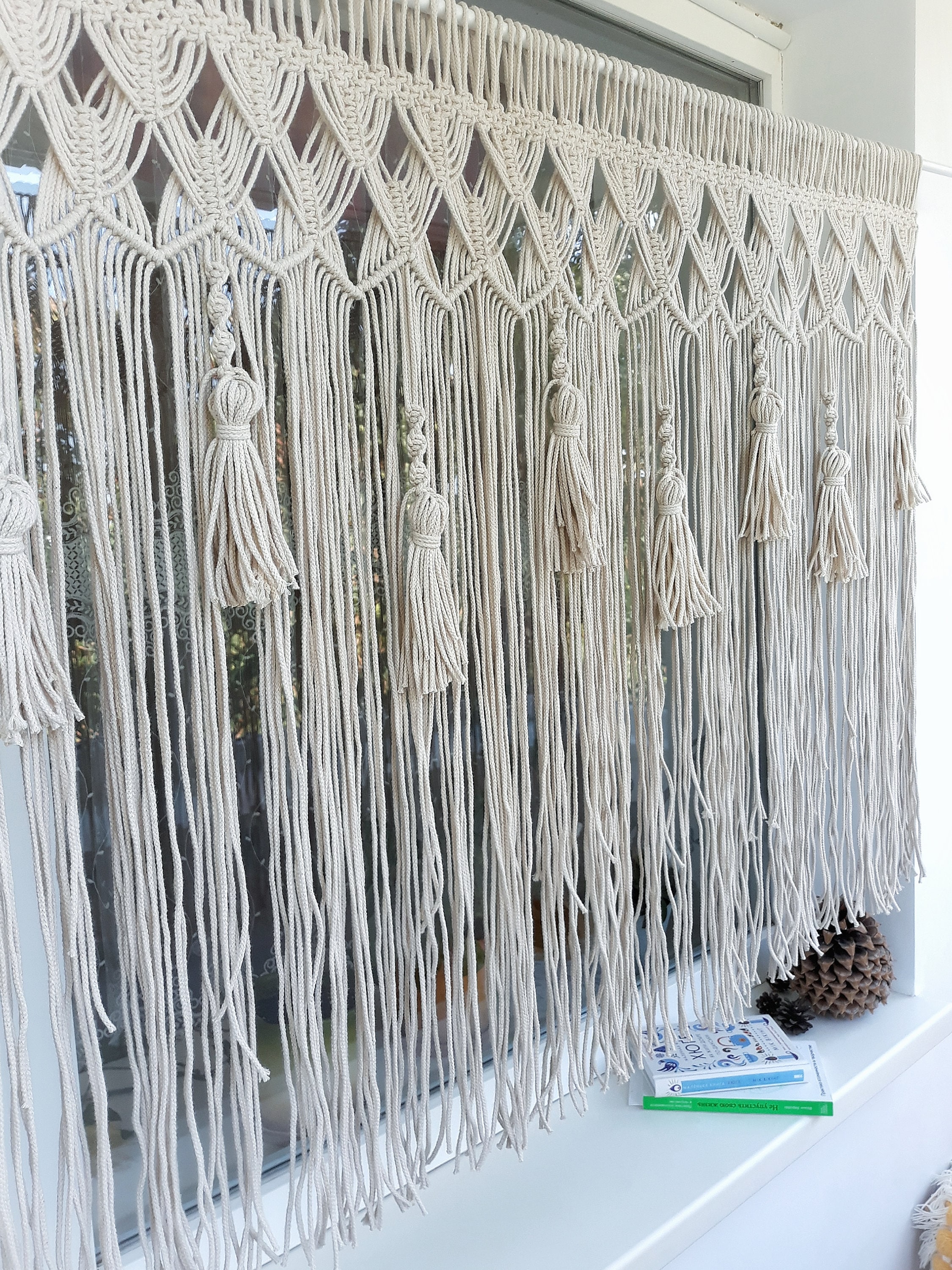 Macrame window curtain Macrame valance Over the bed wll | Etsy