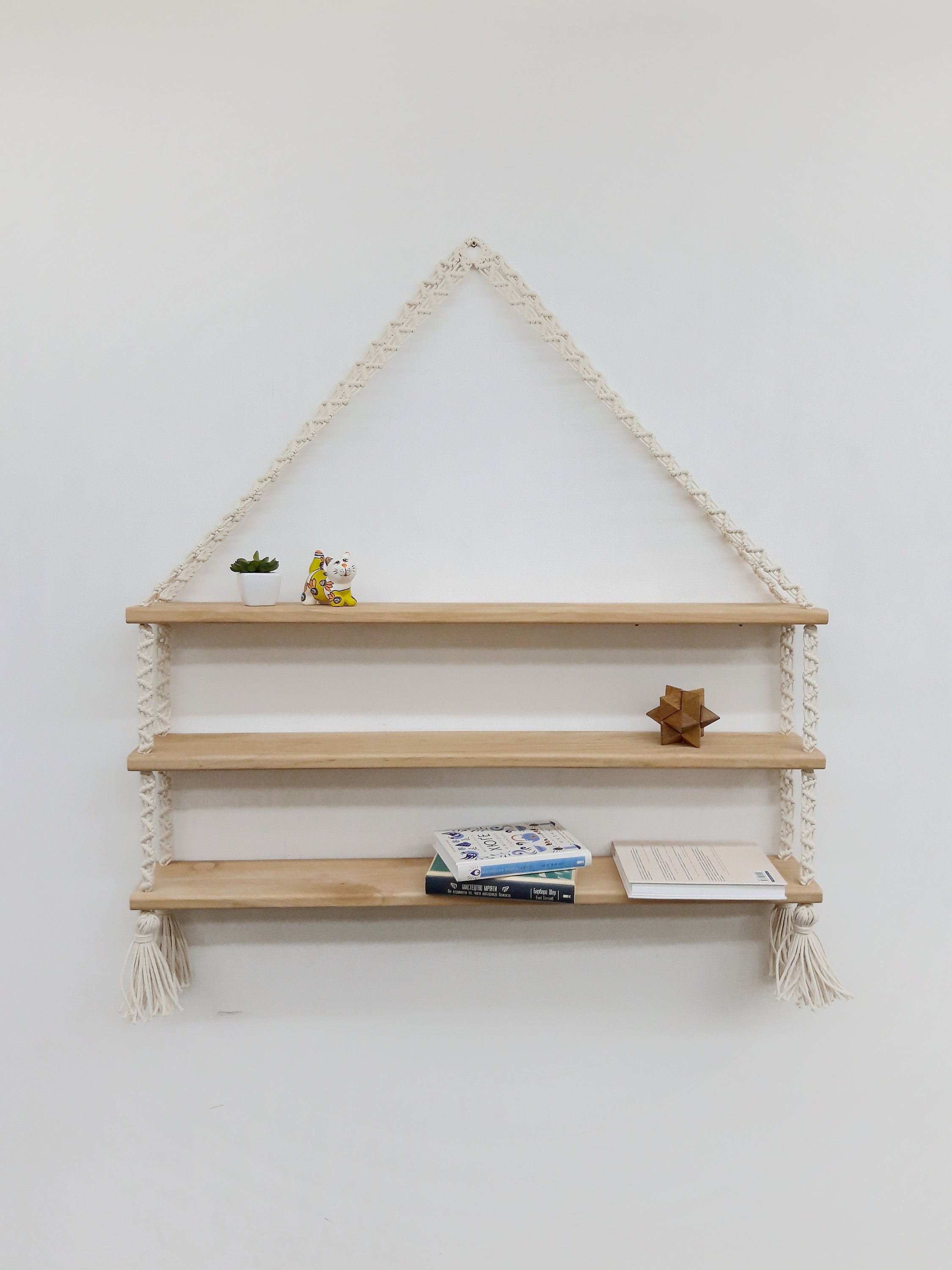 Driedubbele macrame hangplank Grote houten plank Neutrale - Etsy Nederland