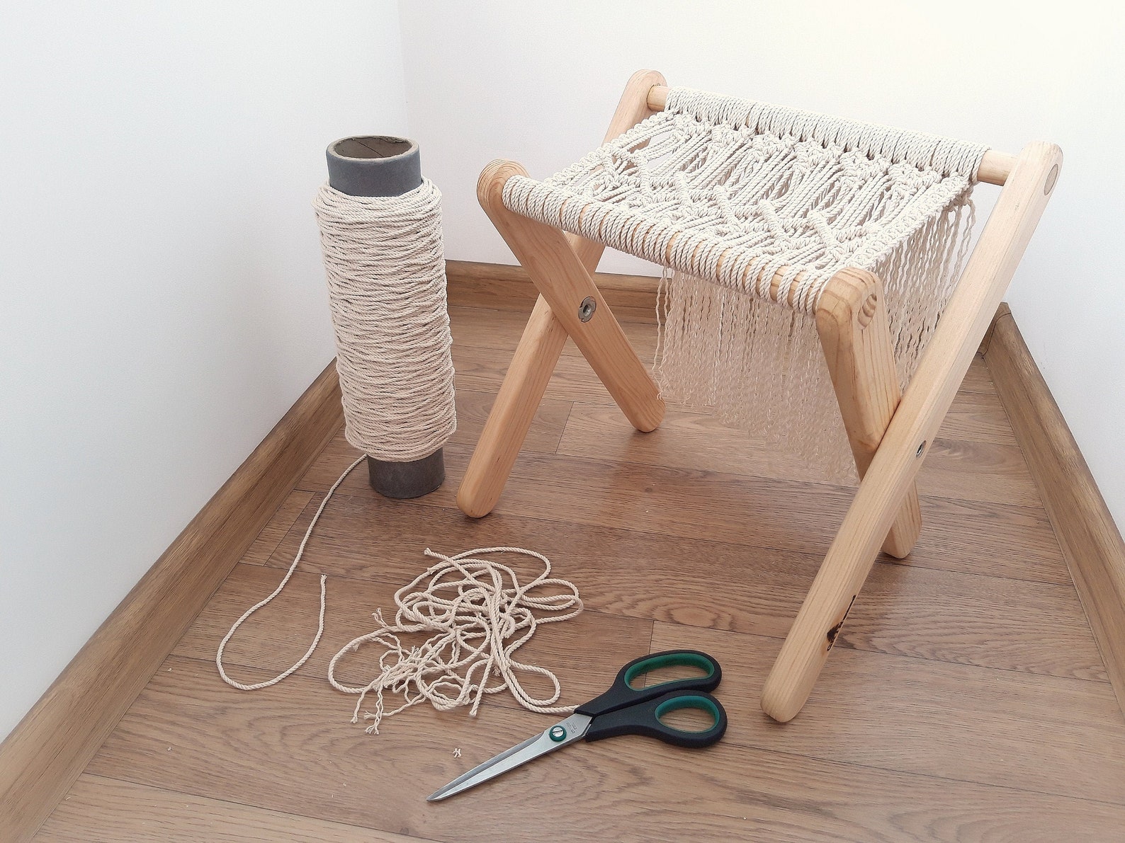 Macrame Folding Chair Foldable Seat Portable Stool Baby Room Stool Boho ...