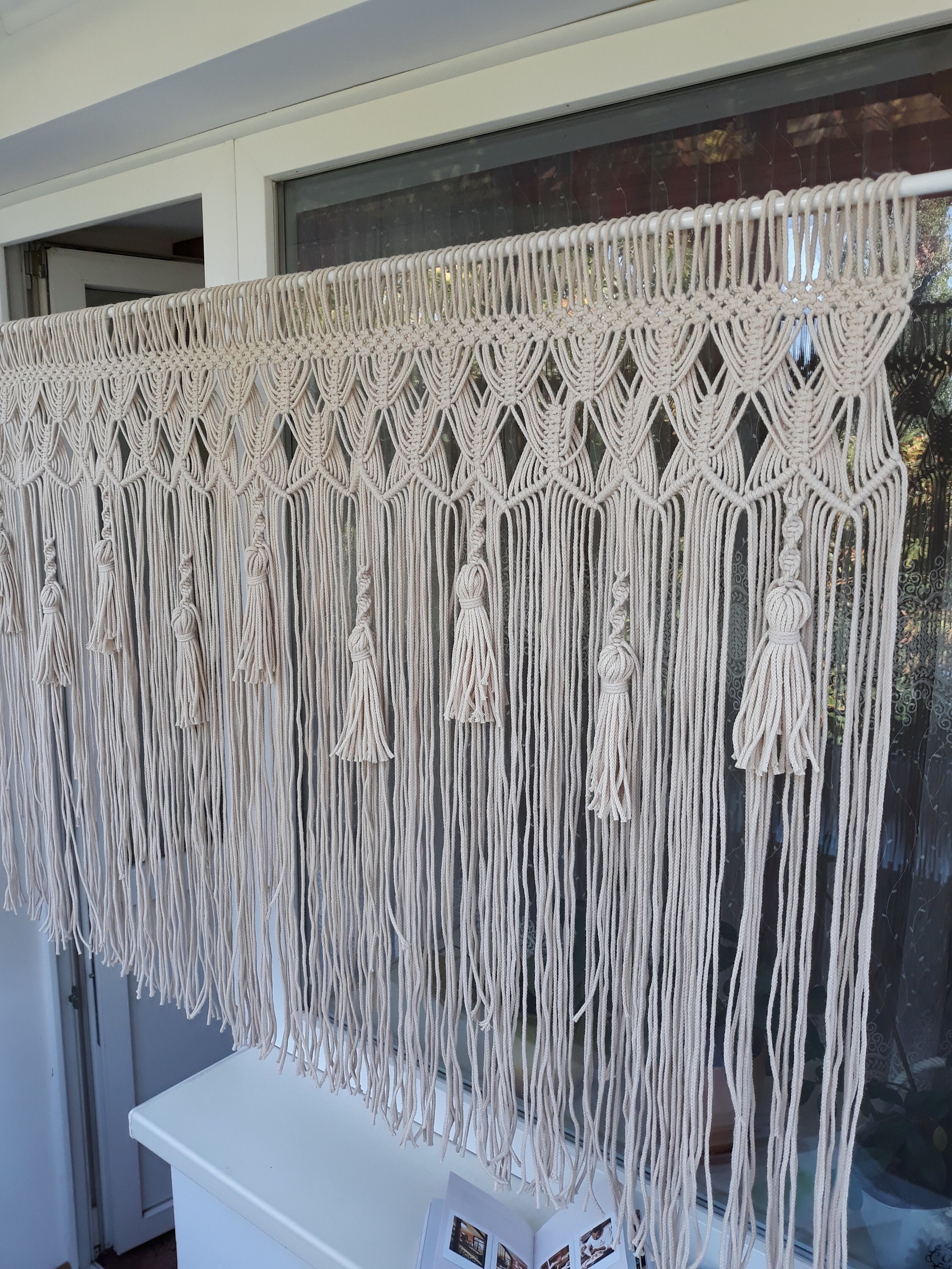 Macrame window curtain Macrame valance Over the bed wll | Etsy