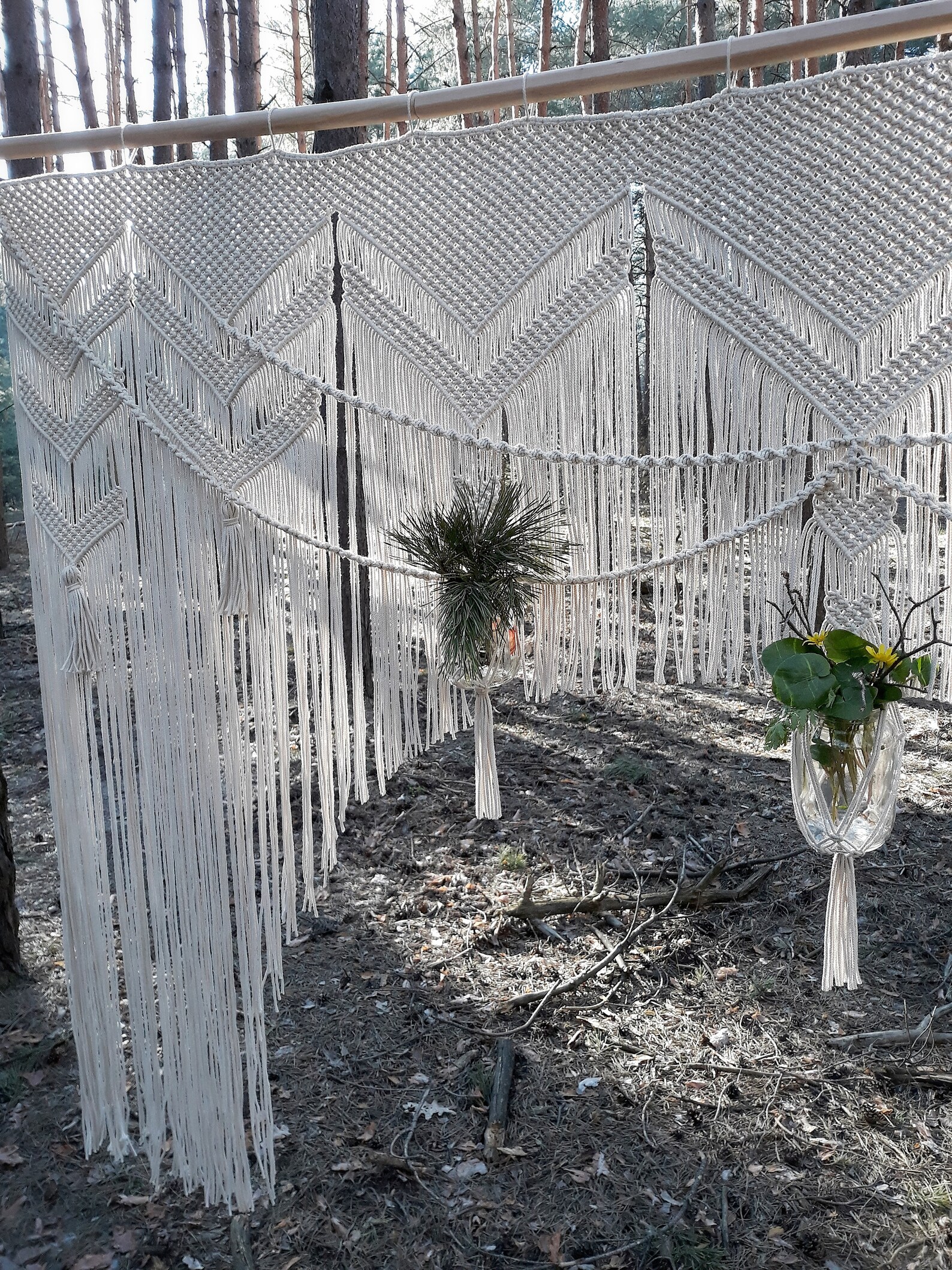 Macrame window curtain with plant hangers Large macrame arch | Etsy