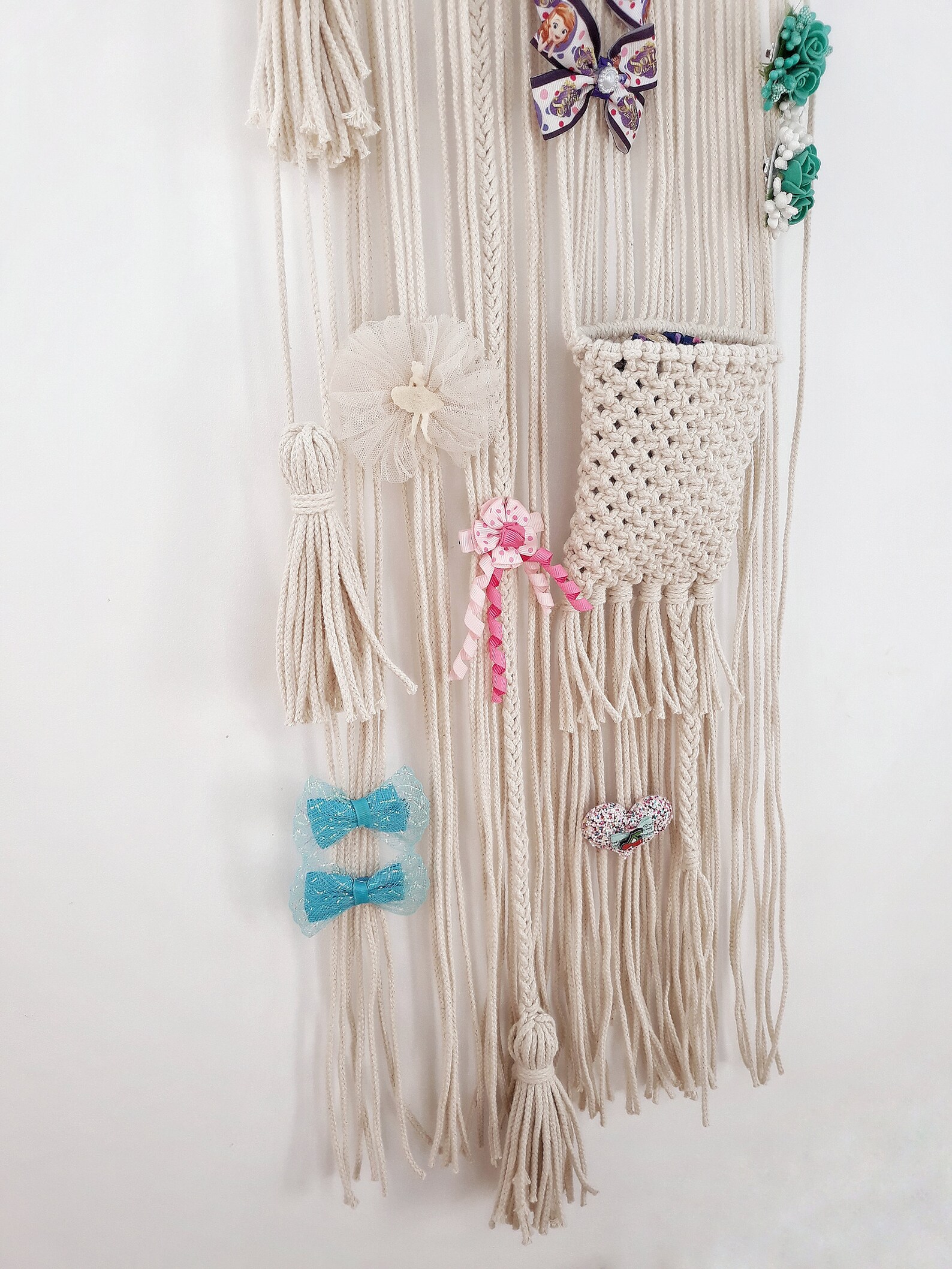 Macrame Hair Bow Holder Girl's Bows Wall Organizer Hair Clips Hanger ...