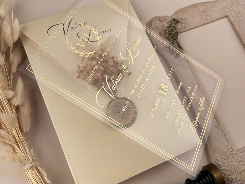Gold Foil Acrylic Wedding Invitation: Elegant Custom Design - Etsy
