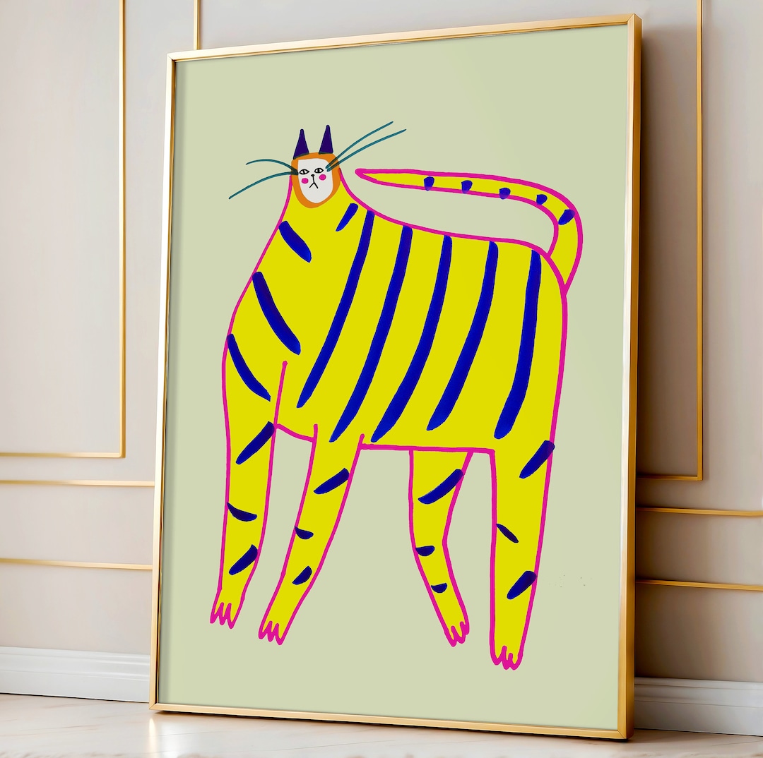Yellow Tiger Cat Wall Art Print Trendy Home Decor for Him and Her ...