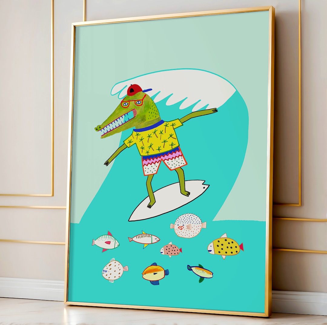 Crocodile Surfing Art Print and Wall Decor for the Nursery, Kids and ...