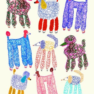 Colorful Poodles Art Print, Dog Decor, Home Decoration, Whimsical ...