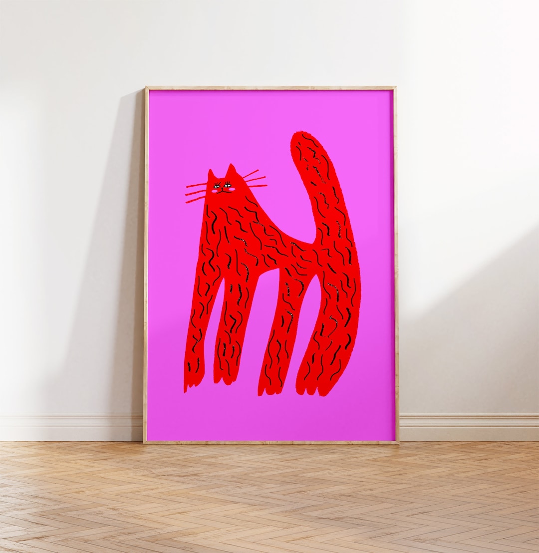 Fabulous Red Cat Art Print - Etsy