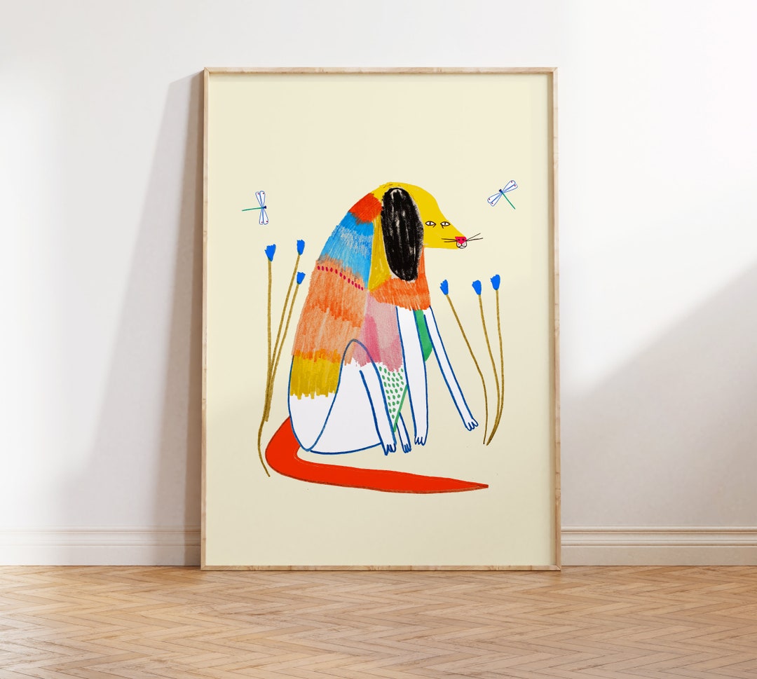 Dog and Dragonflies Print Art Print for Dog Lovers Wall Decor Home ...