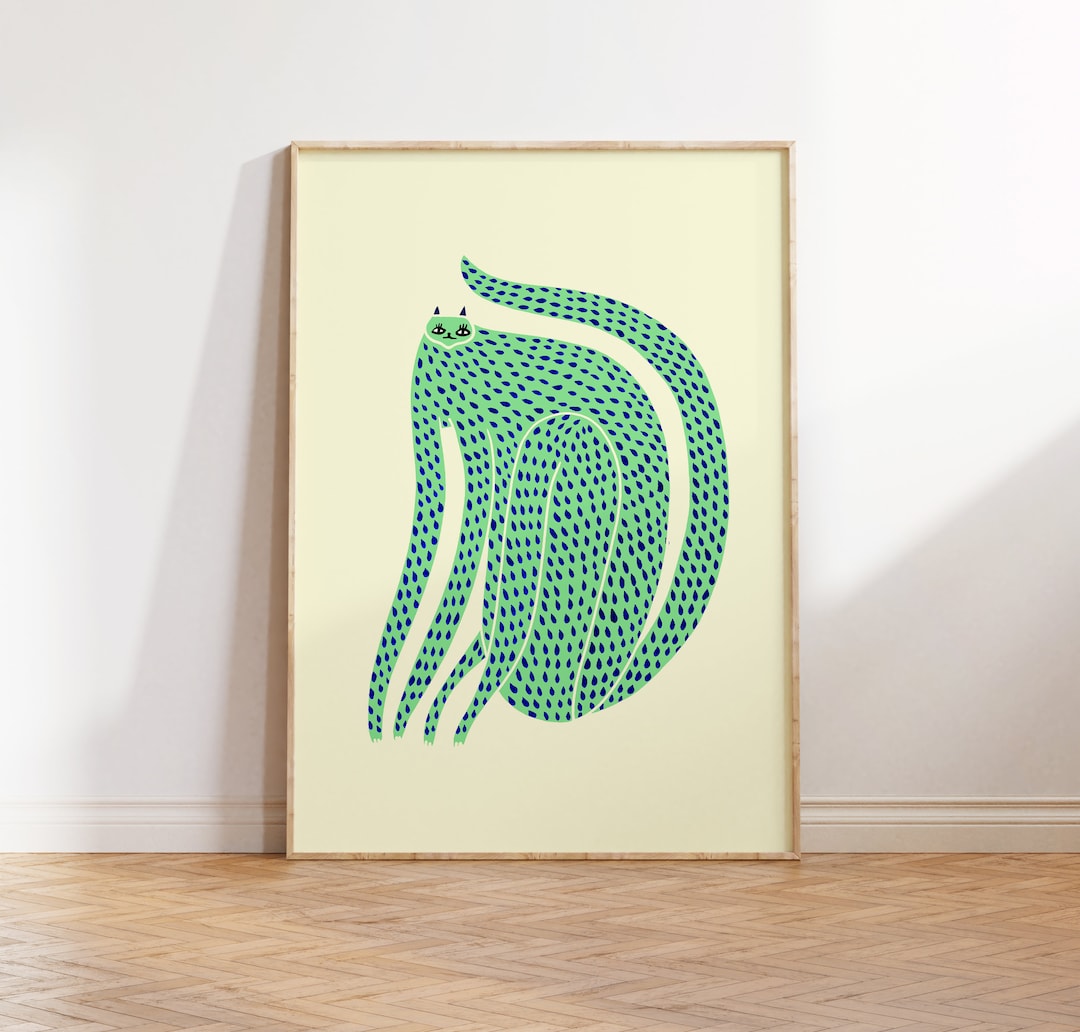 Green Cat. Art Print Cat Illustration Cat Home Decor - Etsy