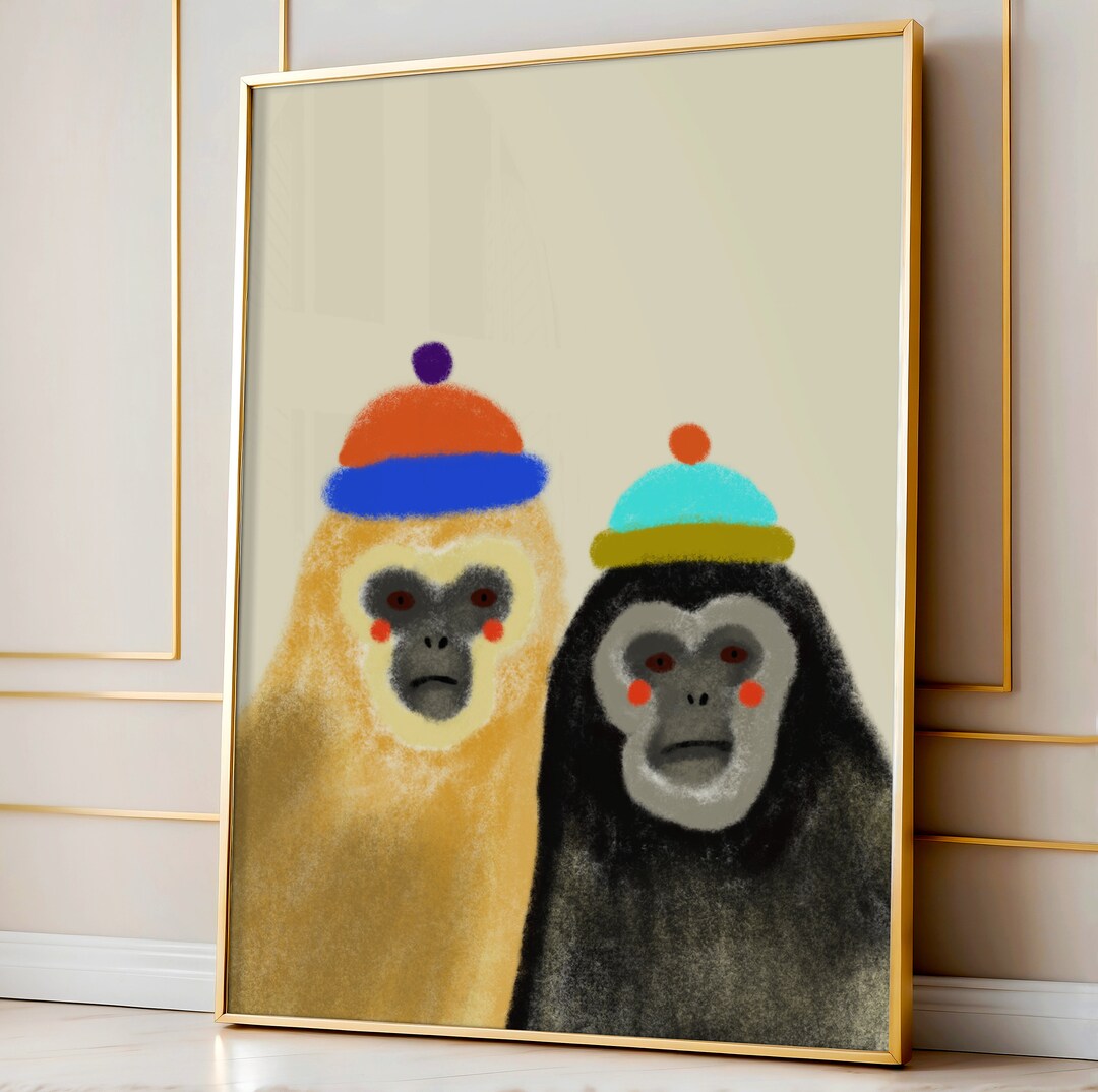 Monkey Art Print for Hallway and Bedroom Gibbon Wall Art Prints for ...