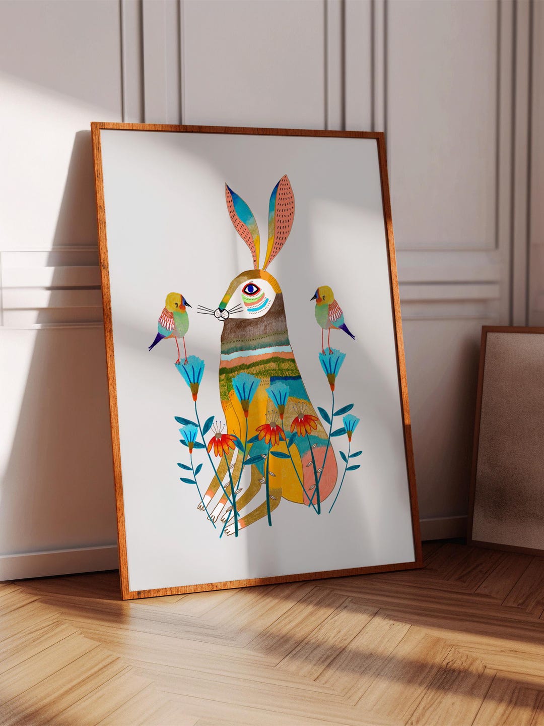 Pretty Hare Art Print for Home Decor - Rabbit Illustration Wall Artwork ...