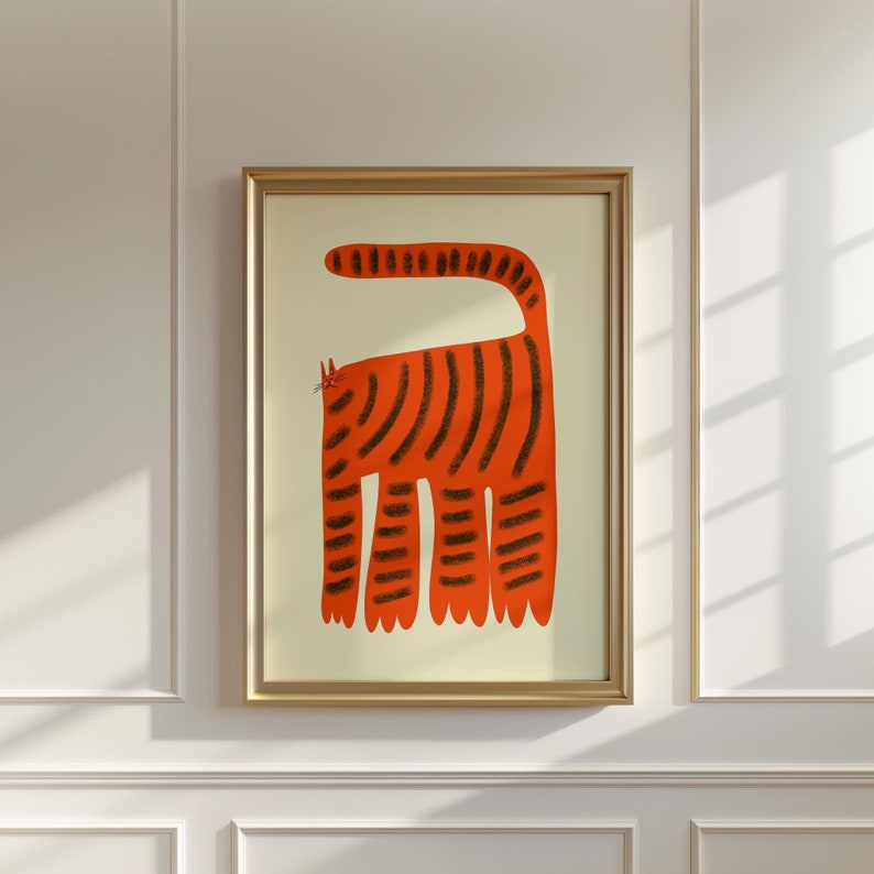 Red Cat, Art Print, Home Decor, Illustration, Housewarming Gift, Modern ...