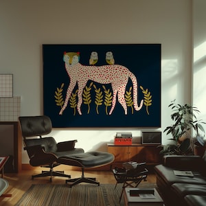 Leopard and Owls Art Print, Animal Illustration, Home Decor, Gift for ...