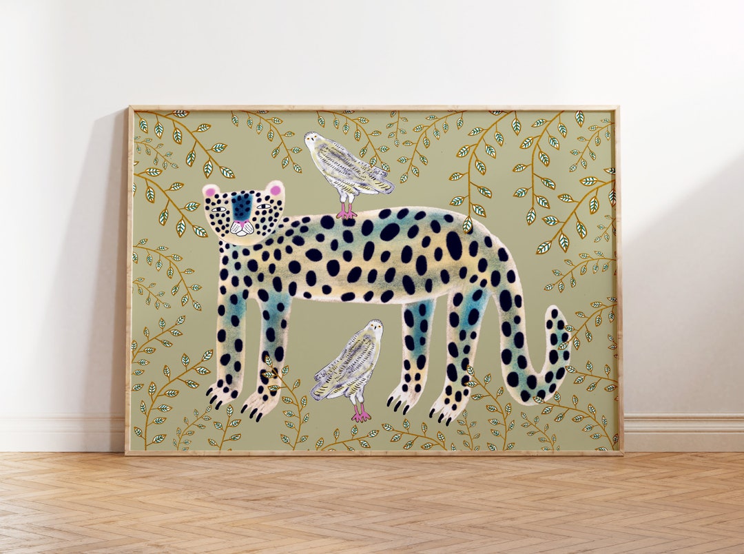 Snow Leopard and Snowy Owls Art Print for Nursery and Children's Rooms ...