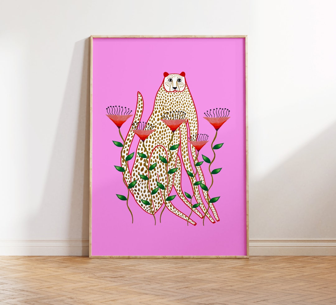 Cheetah and Pretty Flowers Art Print for Her Animal Art Print Cheetah ...