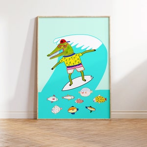 Crocodile Surfing Art Print and Wall Decor for the Nursery, Kids and ...