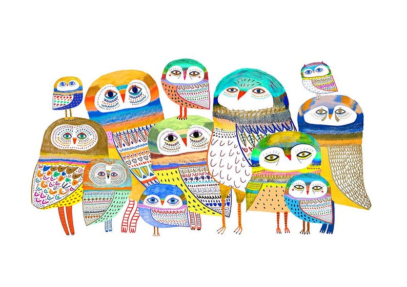 Owl Gathering, Art Print, Home Decor, Whimsical Wall Art, Birthday Gift ...