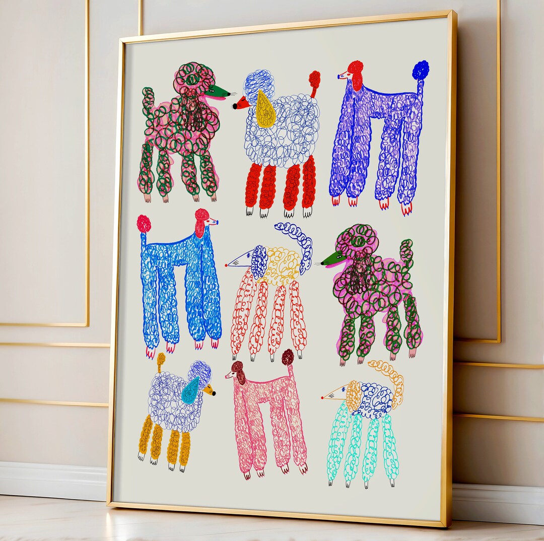 Colorful Poodles Illustration Art Print for Home Decor - Etsy