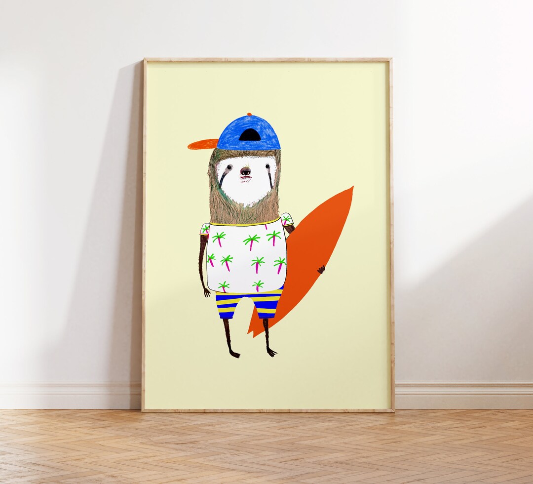 Surf Sloth. Art Print for Kids Nursery Decor Surf Poster Surfing Art ...