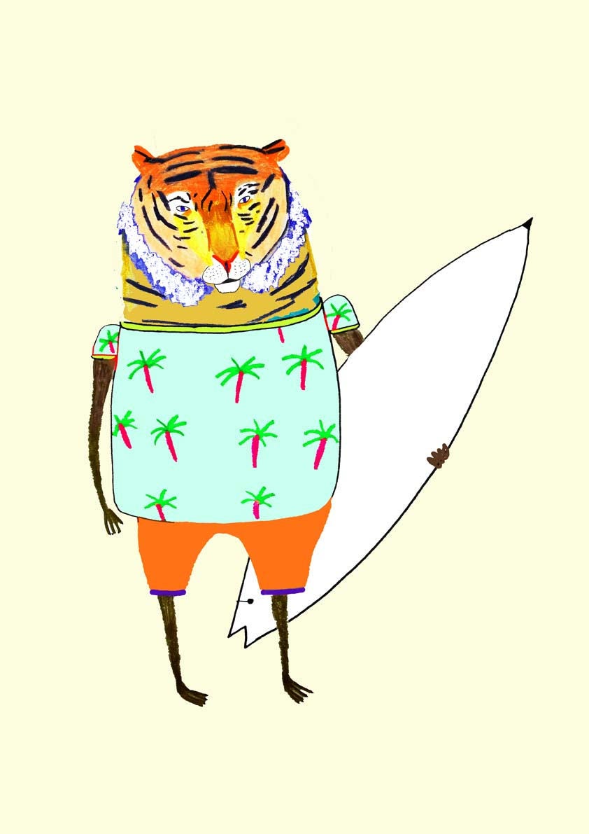 Tigers Surf. illustration art print surfing illustration | Etsy