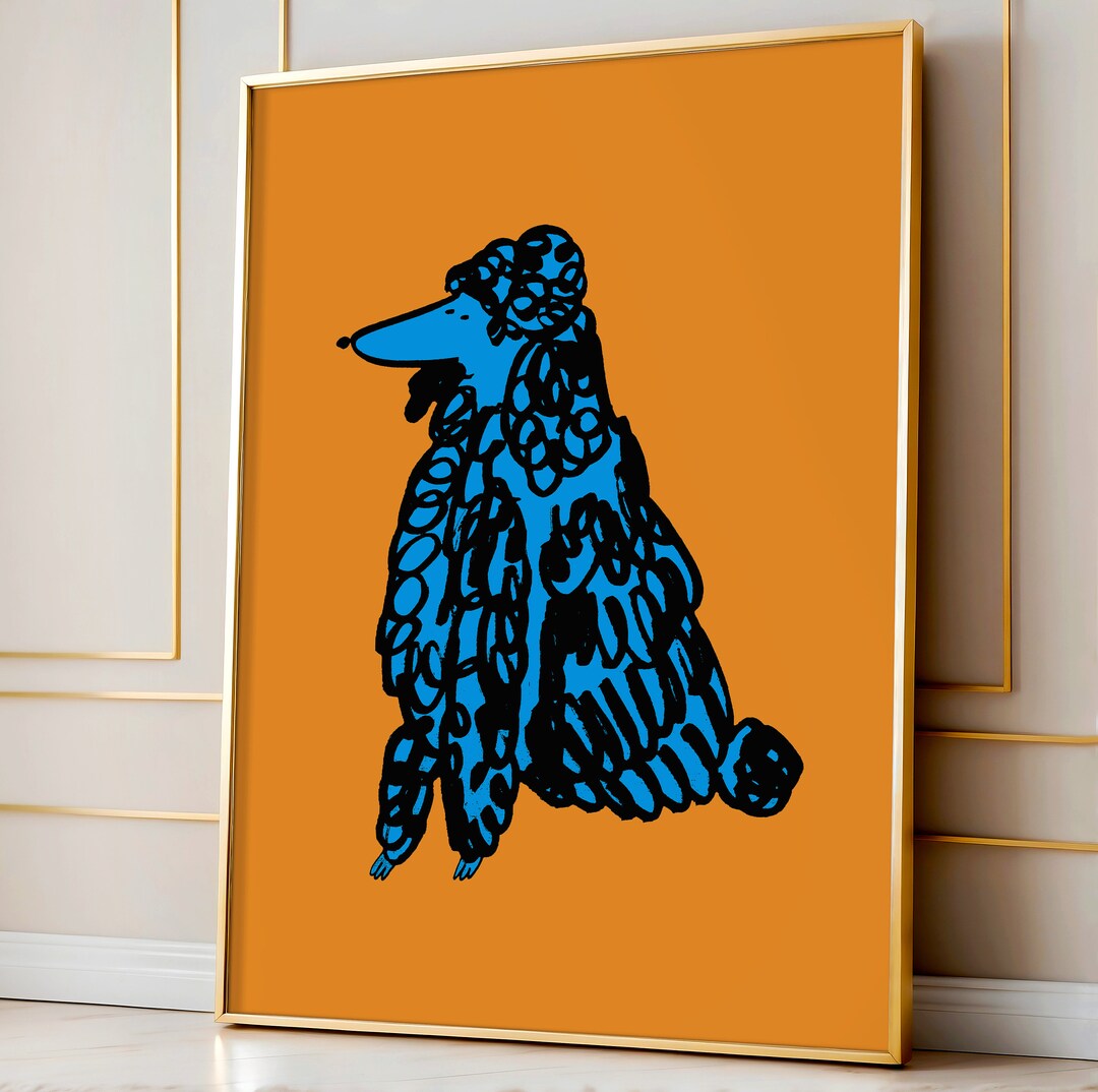 Blue Poodle Art Print: Dog Wall Decor, Bright and Colorful Home ...