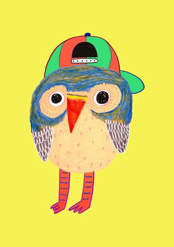 Items similar to Cute Baby Owl. Limited edition art print, kids ...