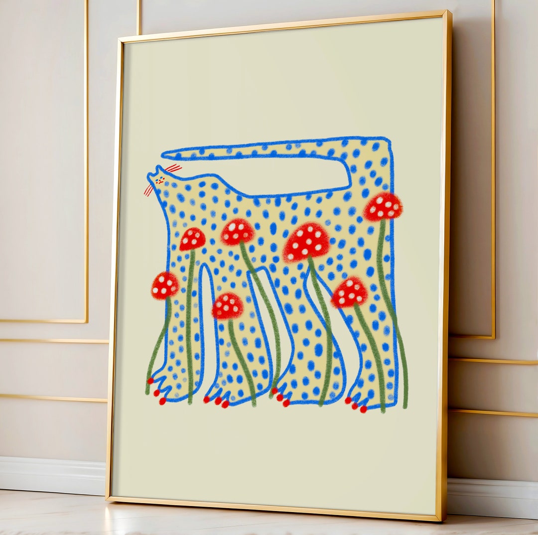 Magic Cheetah and Mushrooms Art Print, Home Decor, Illustration, House ...