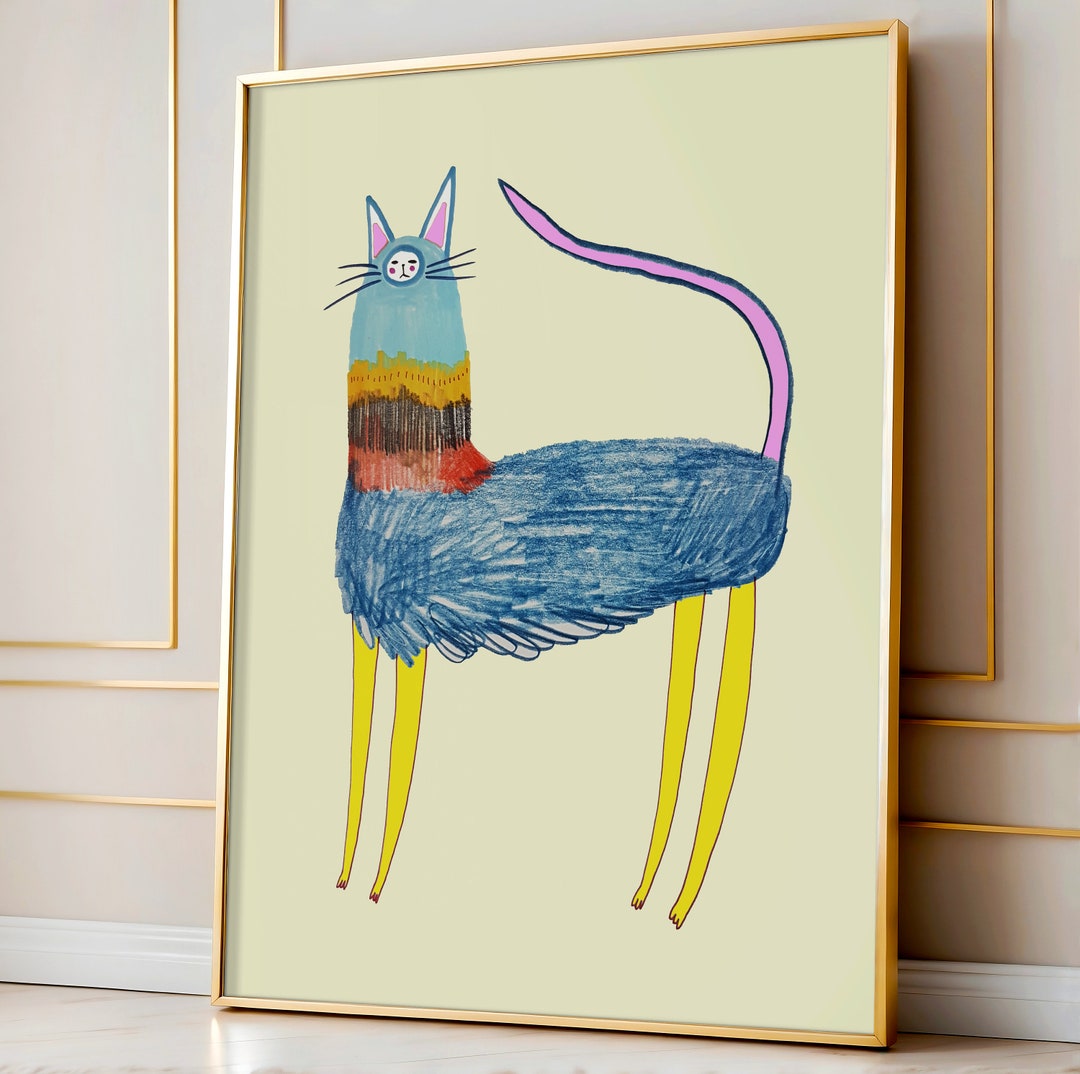 Quirky Cat Art Print Cat Illustration Cats Prints Wall Art House ...