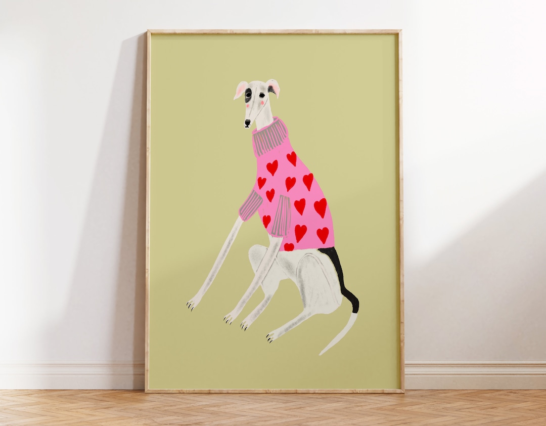 Greyhound in Heart Sweater Art Print Pet Portrait Dog Illustration Love ...