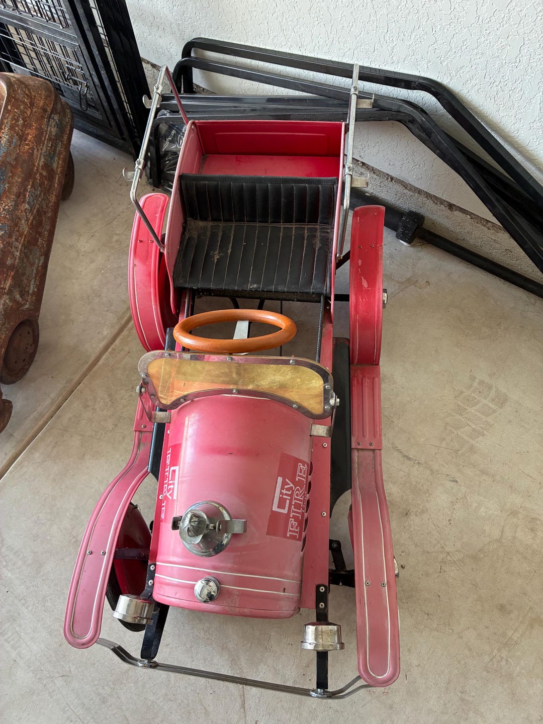 Vintage Dexton Authentic Pressed Steel Pedal Car City Fire Dept Engine ...